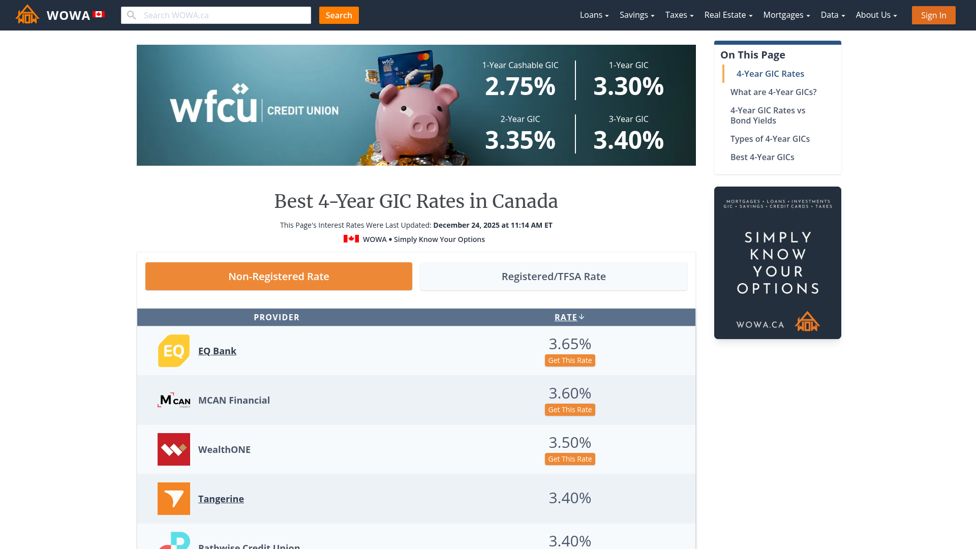 Best 4-Year GIC Rates in Canada For December 2025 | WOWA.ca