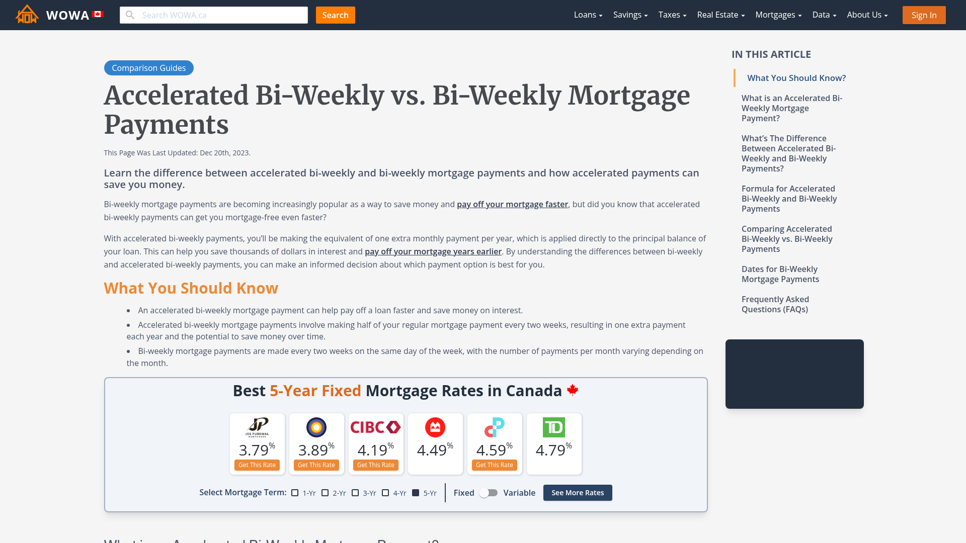 Accelerated Bi-Weekly vs Bi-Weekly Mortgage Payments | WOWA.ca