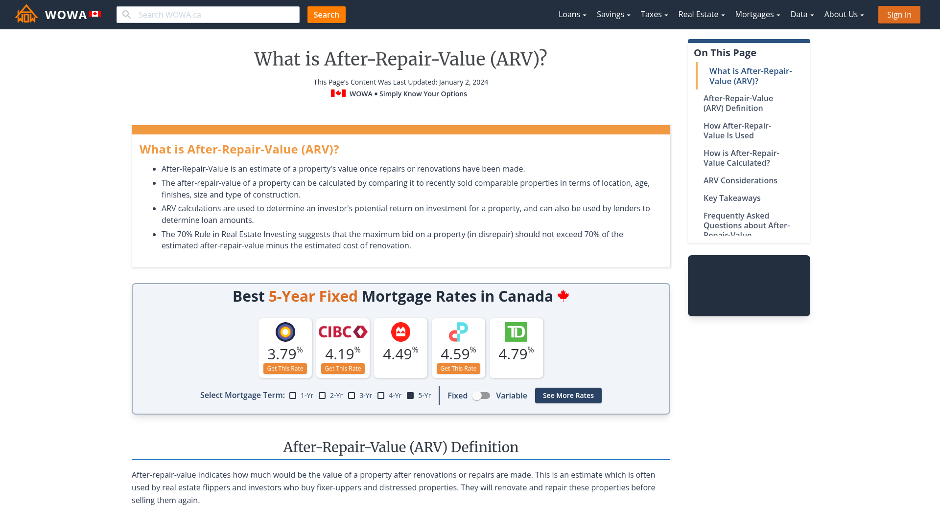 After-Repair-Value (ARV) in Real Estate | WOWA.ca
