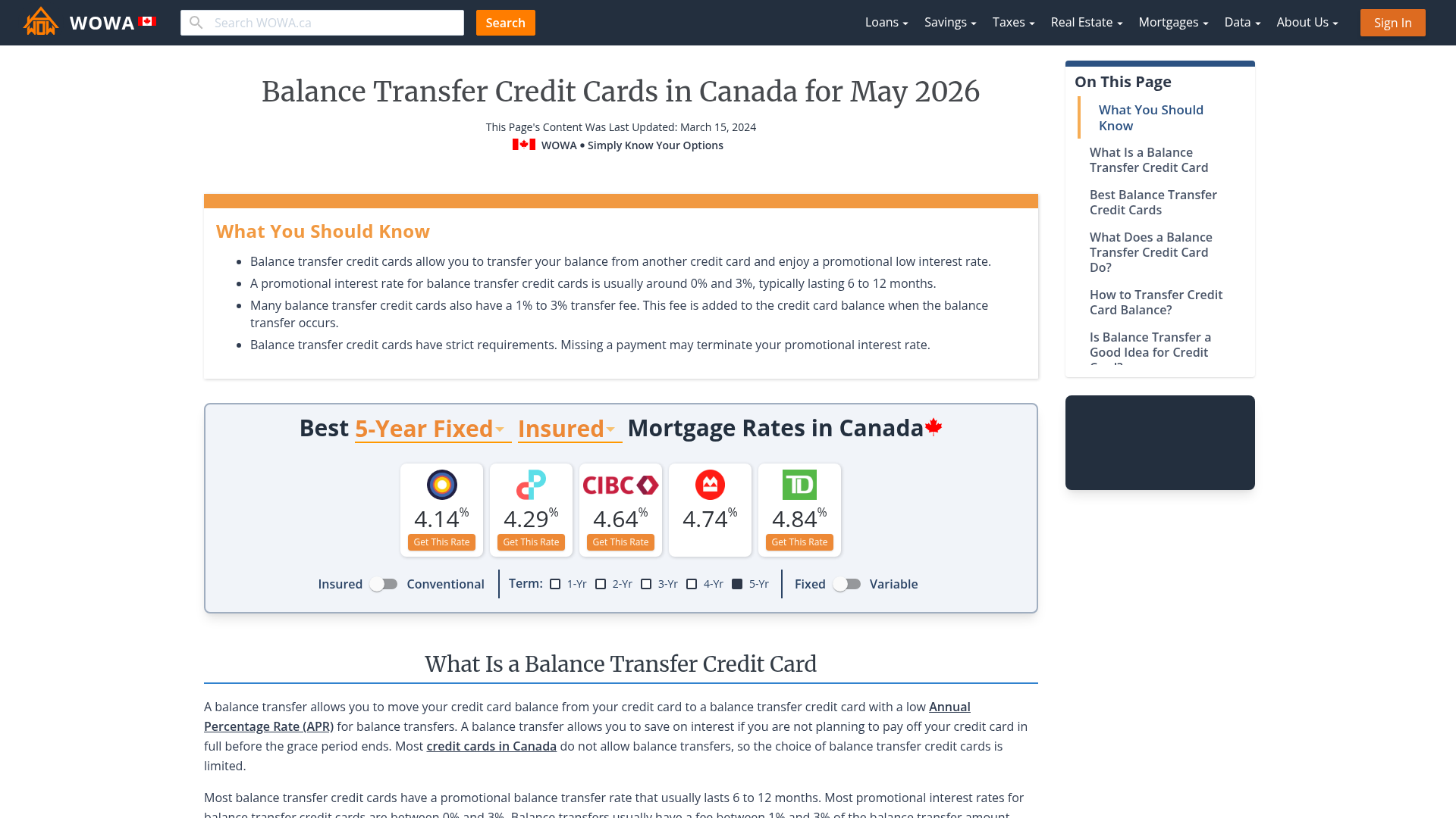 Best Balance Transfer Credit Cards in Canada | WOWA.ca