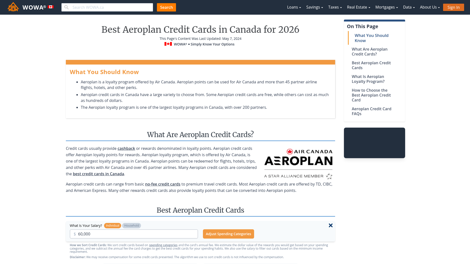 Best Aeroplan Credit Cards in Canada | WOWA.ca
