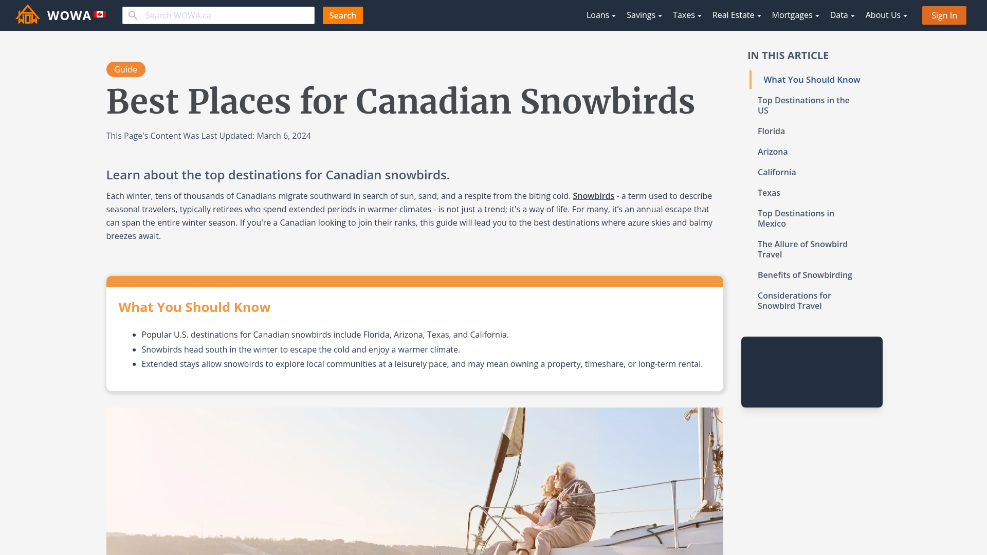 Best Places for Canadian Snowbirds | WOWA.ca