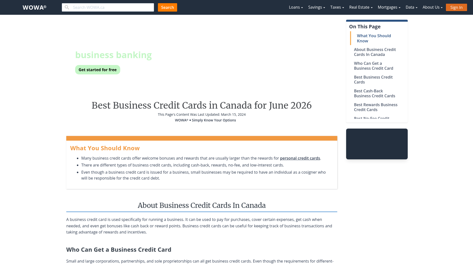 Best Business Credit Cards in Canada | WOWA.ca