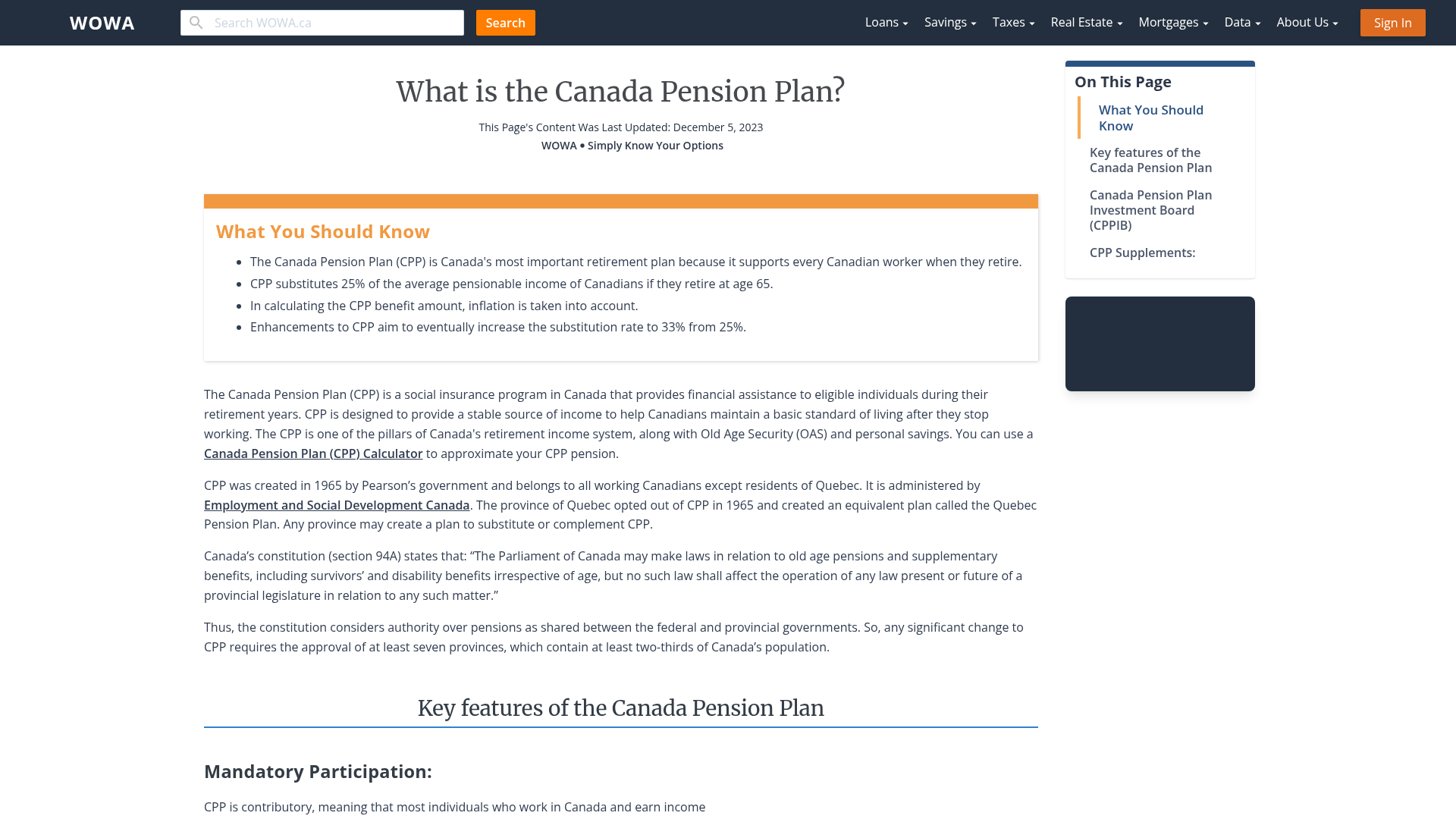 What is the Canada Pension Plan? | WOWA.ca