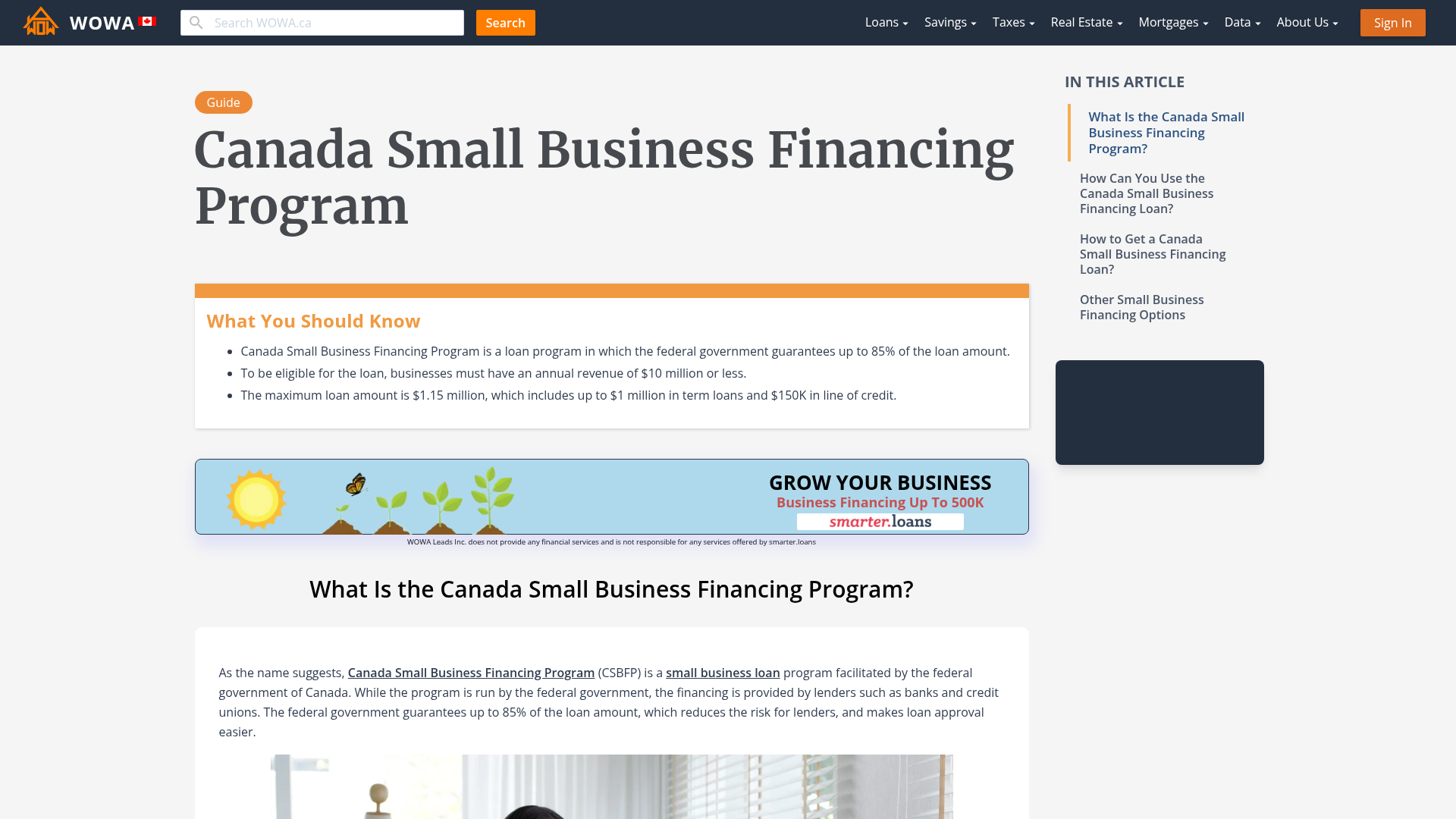 Canada Small Business Financing Program (CSBFP) | WOWA.ca