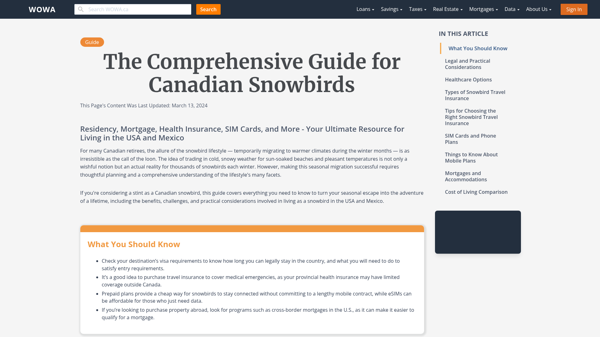 The Comprehensive Guide for Canadian Snowbirds | WOWA.ca