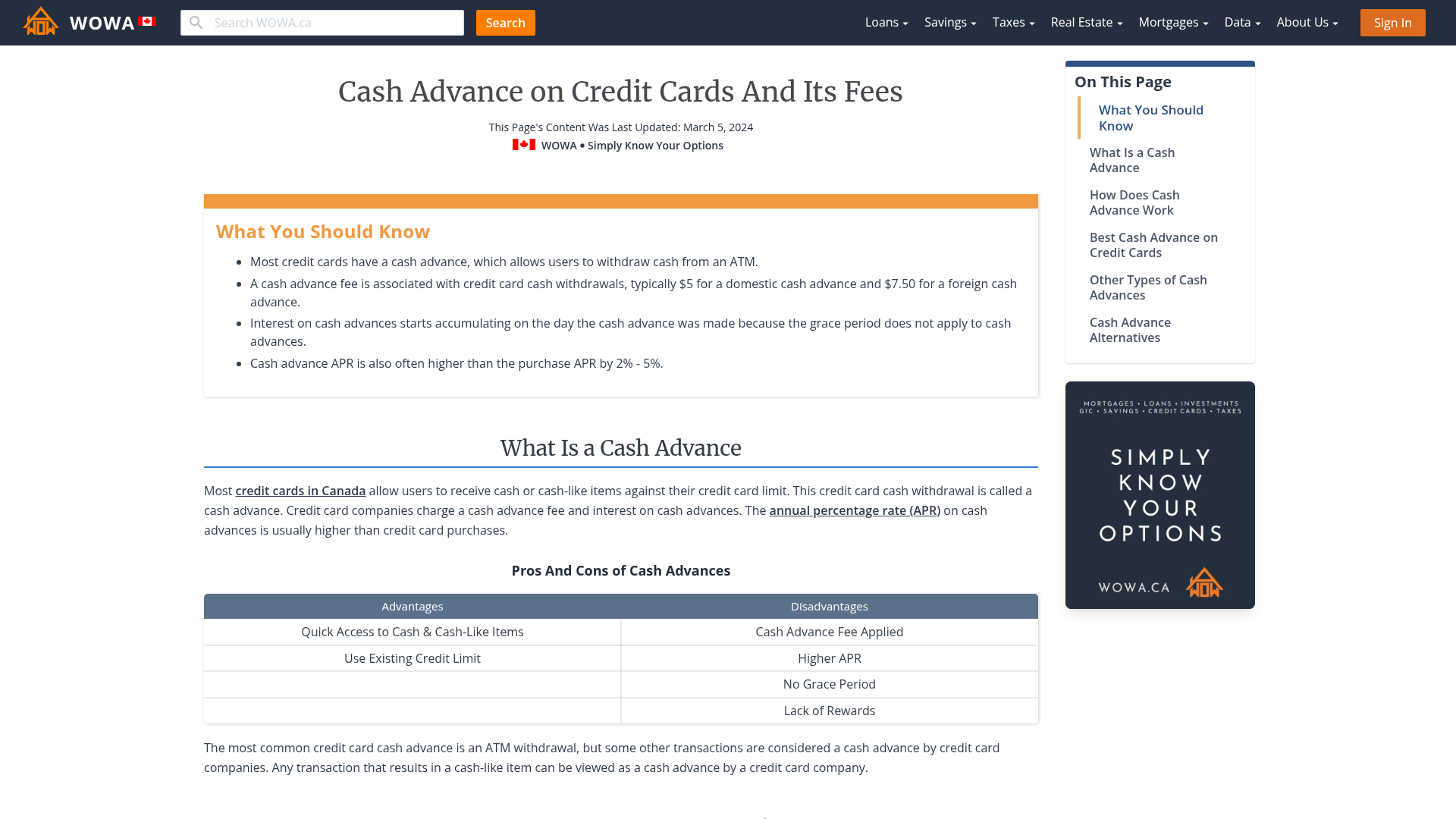 What Is Cash Advance on Credit Cards | WOWA.ca