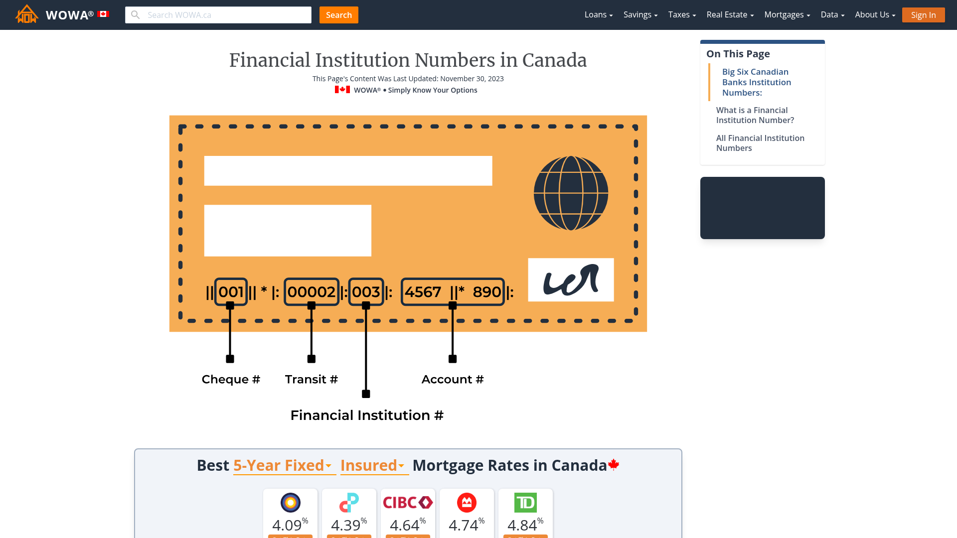 Banks Institution Numbers WOWA ca