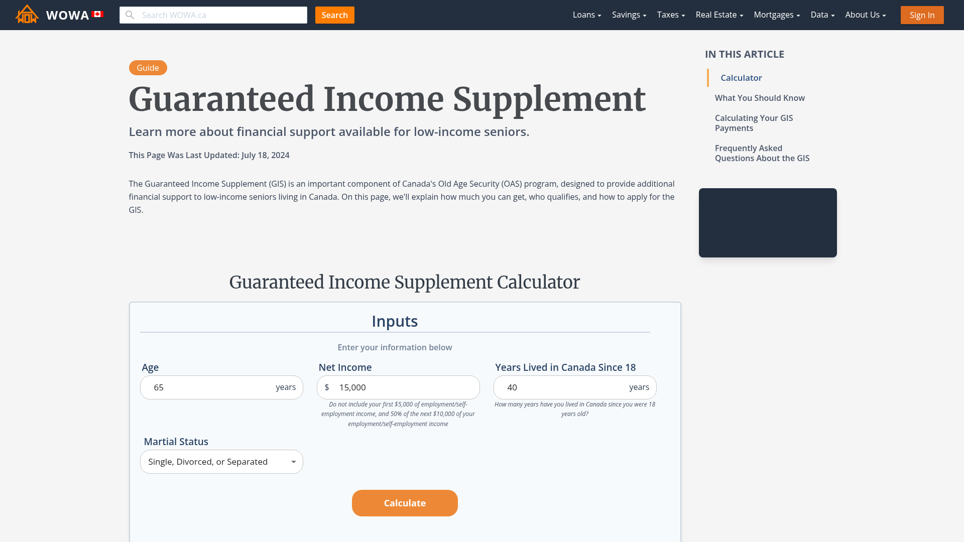 Guaranteed Income Supplement | WOWA.ca