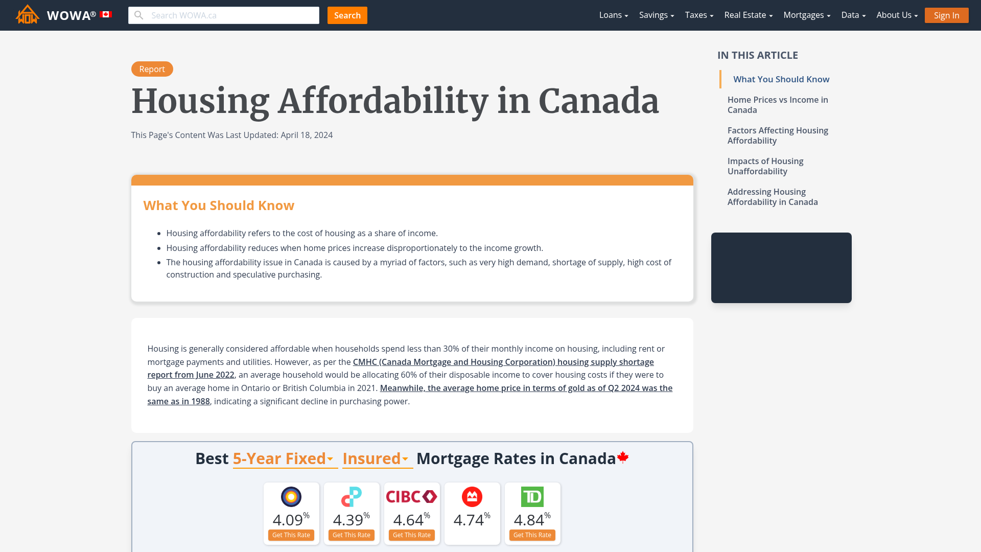 Elements of Housing Affordability Crisis in Canada | WOWA.ca