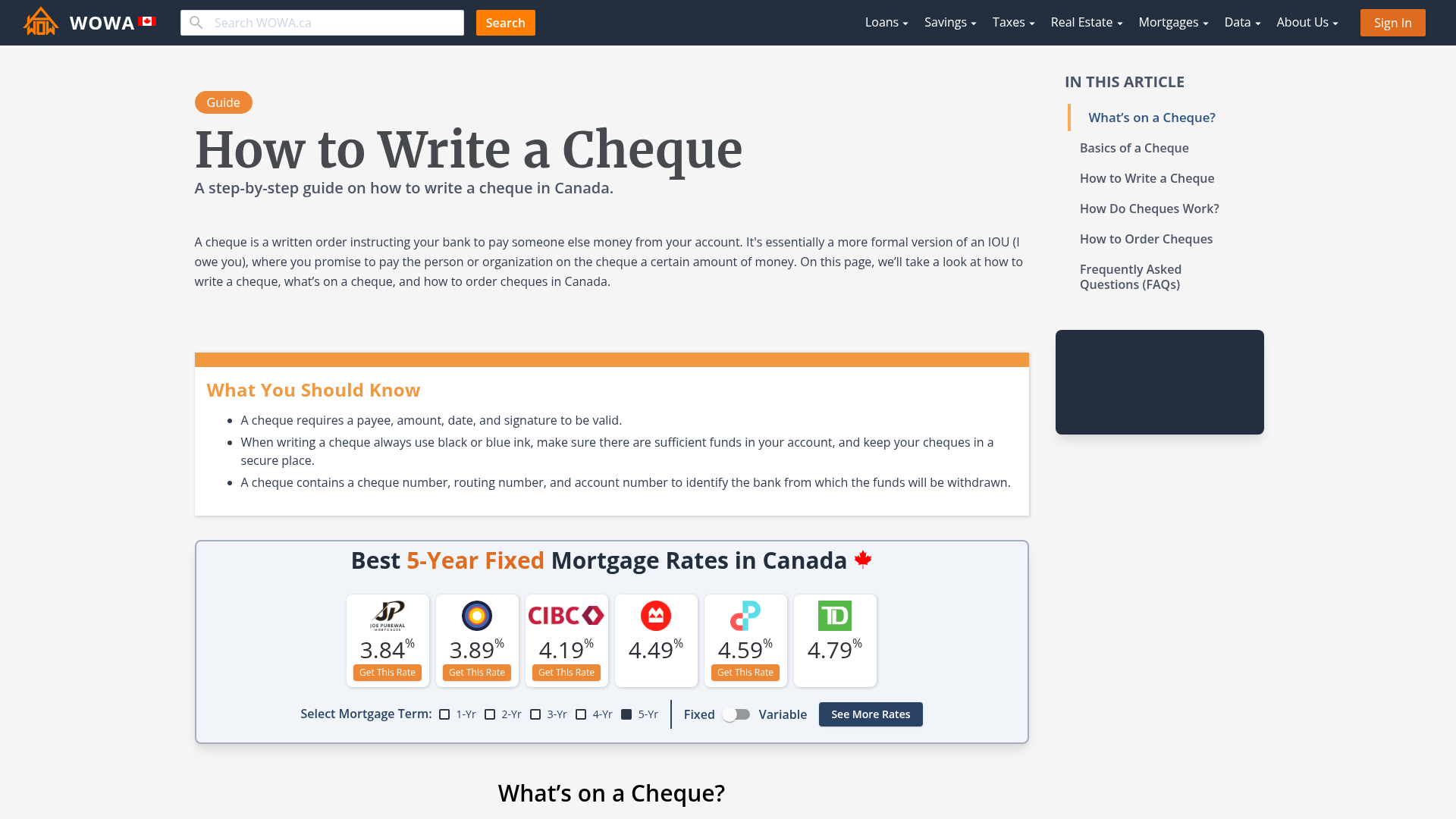 How to Write a Cheque | WOWA.ca
