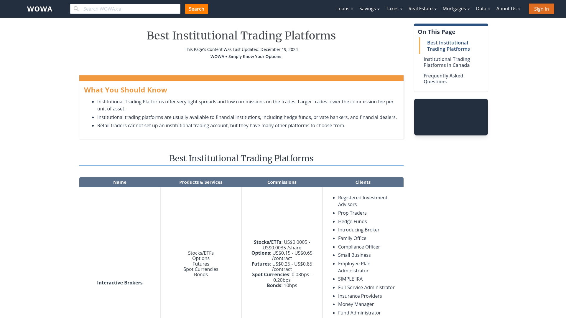 Best Institutional Trading Platforms in Canada | WOWA.ca