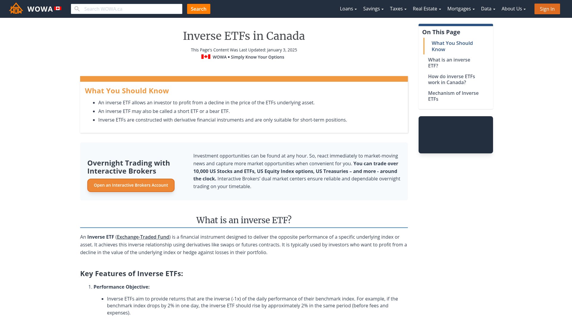 Inverse ETFs in Canada | WOWA.ca