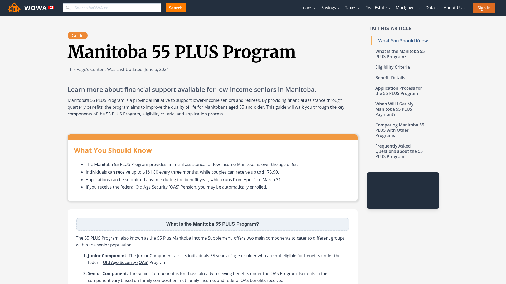 Manitoba 55 PLUS Program | WOWA.ca