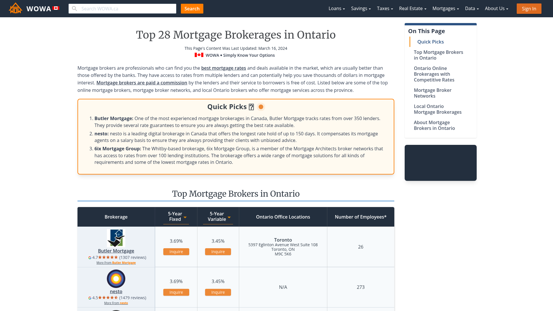 Top 28 Mortgage Brokerages in Ontario | WOWA.ca