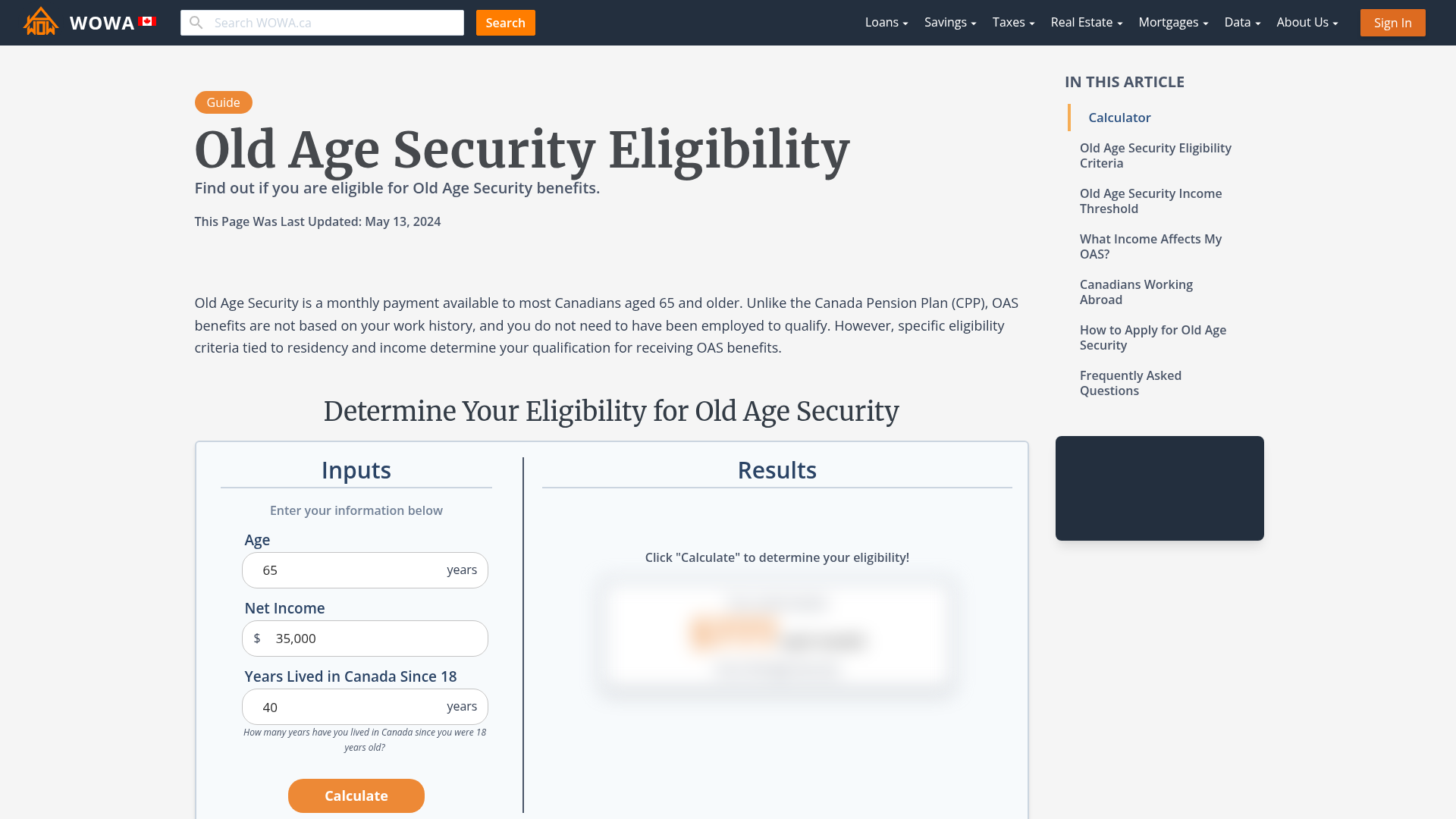 Old Age Security Eligibility | WOWA.ca