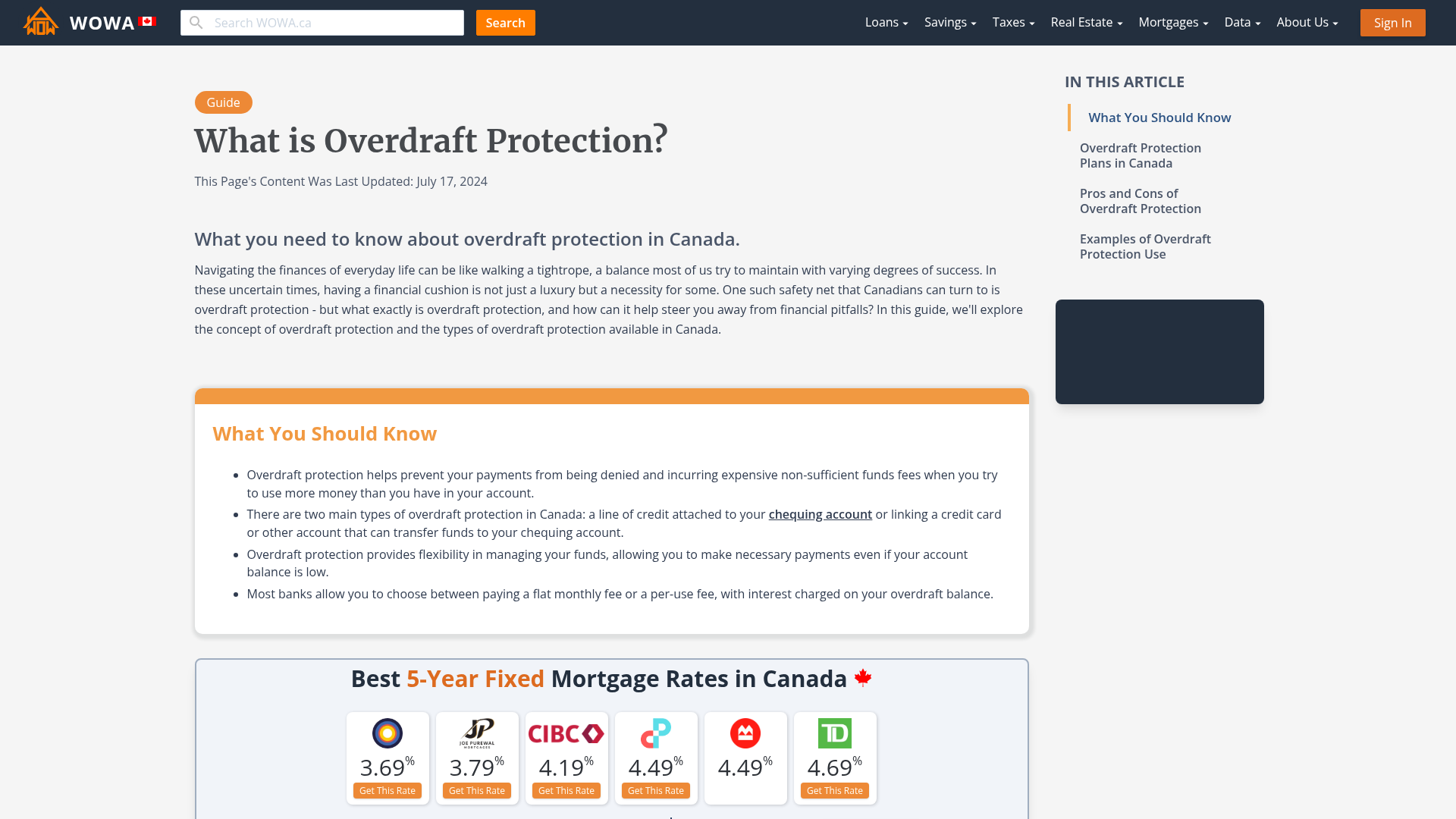 Overdraft Protection in Canada | WOWA.ca