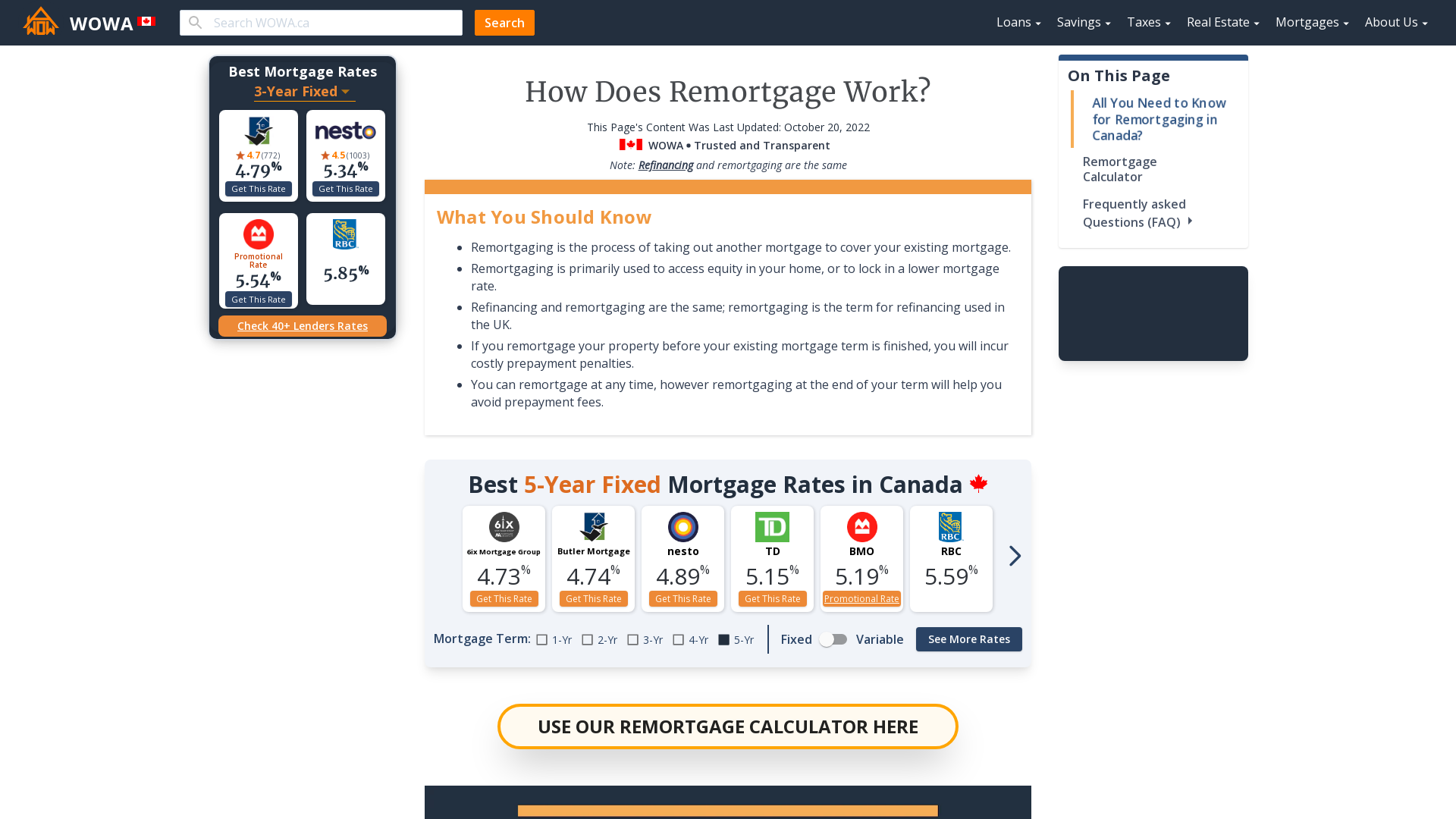 Remortgage Calculator FAQ WOWA ca