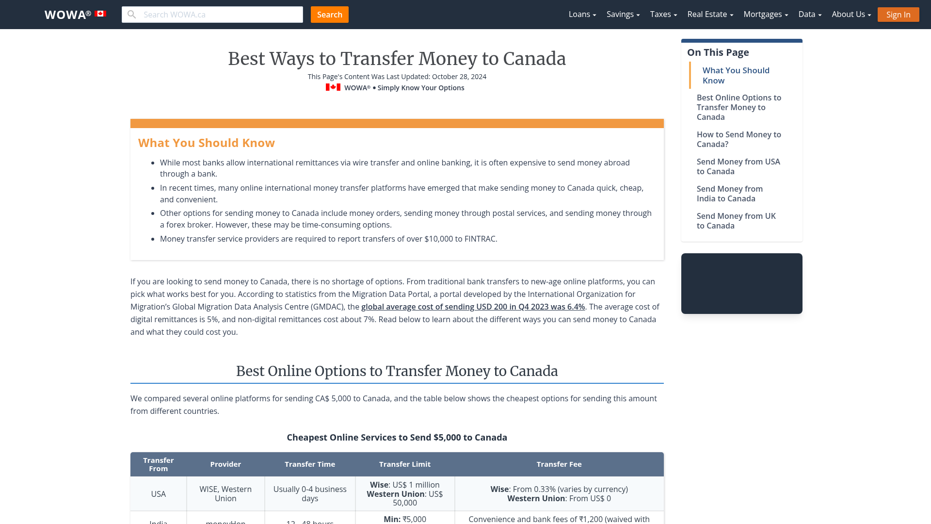 Best Ways to Transfer Money to Canada | WOWA.ca