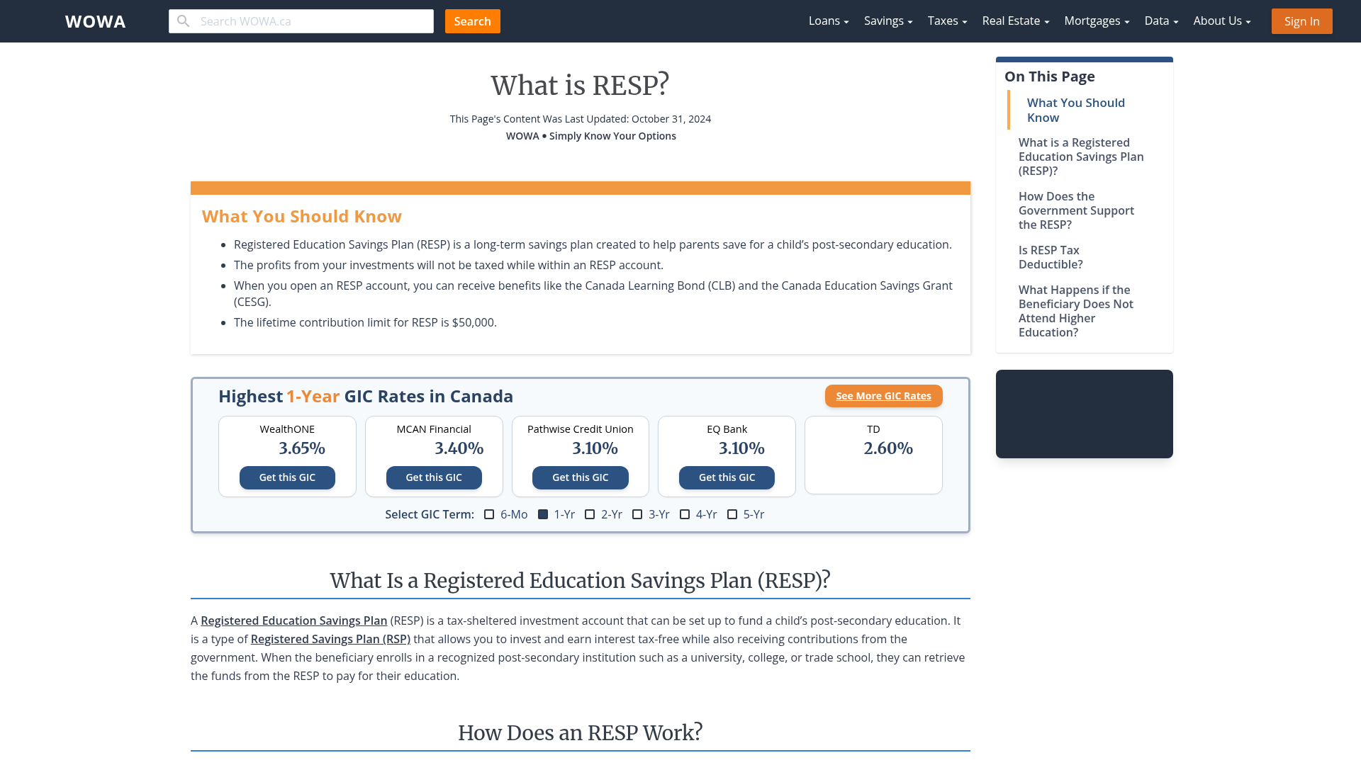 What is RESP (Registered Education Savings Plan)? | WOWA.ca